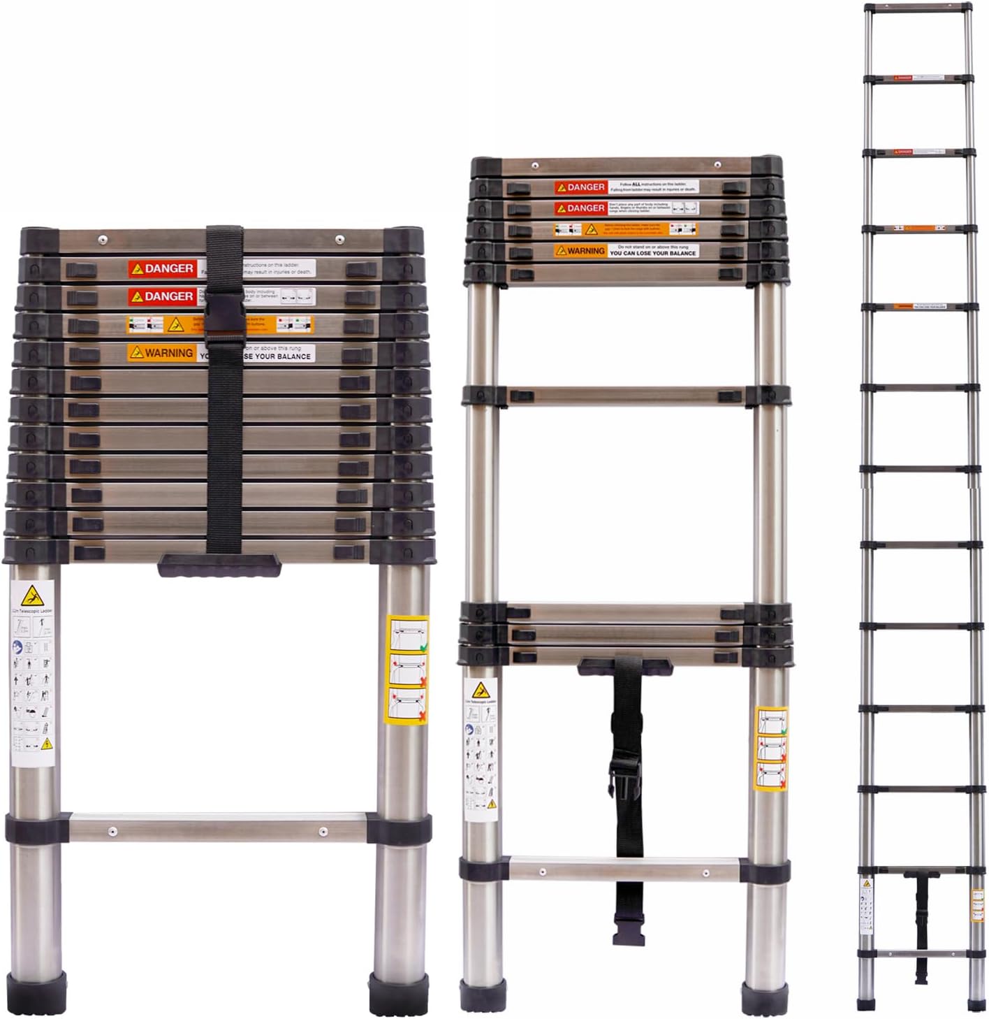 Telescopic Ladder 3.8m 12.5FT Portable Extension Ladder with Solid ...