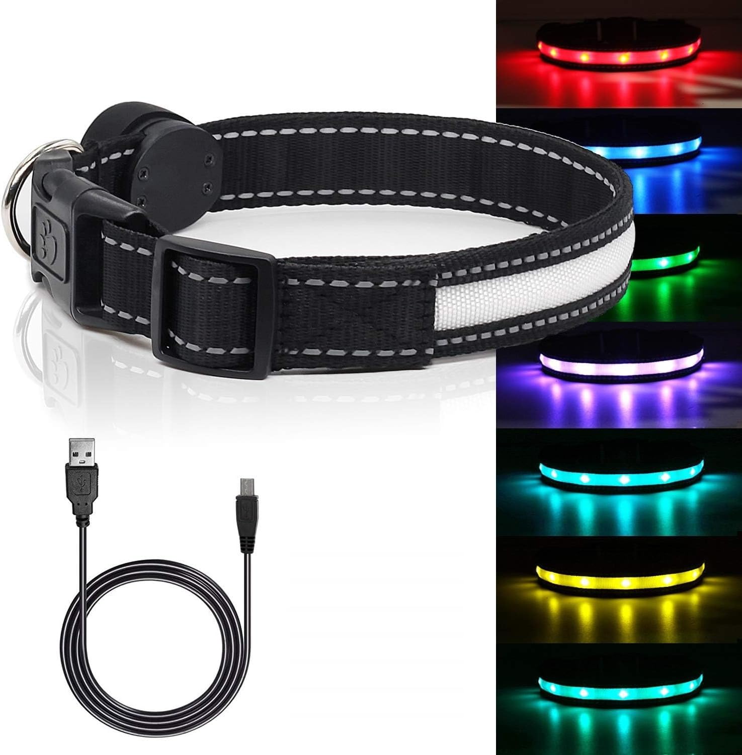 Amazon.com : Light Up Dog Collars, Safety LED Dog Collar Rechargeable 7 ...
