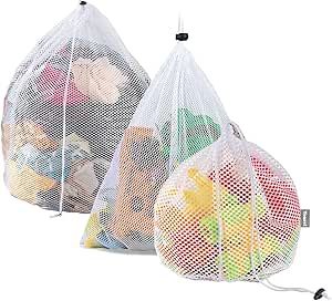 3 Pcs Mesh Drawstring Bag, Mesh Laundry Bags, Laundry Net Bag, Coarse ...