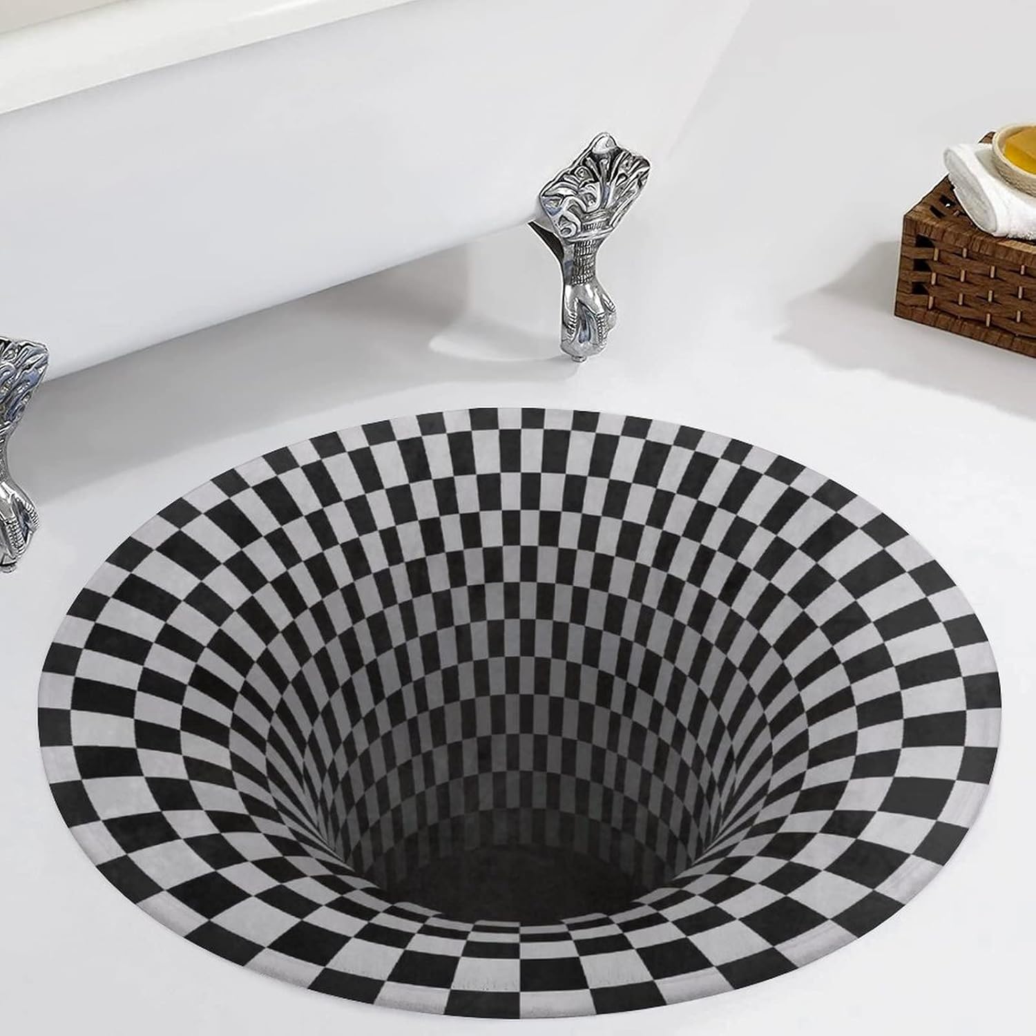 Amazon.com: GAGNONLEE 3D Vortex Illusion Round Carpet Black White Plaid ...