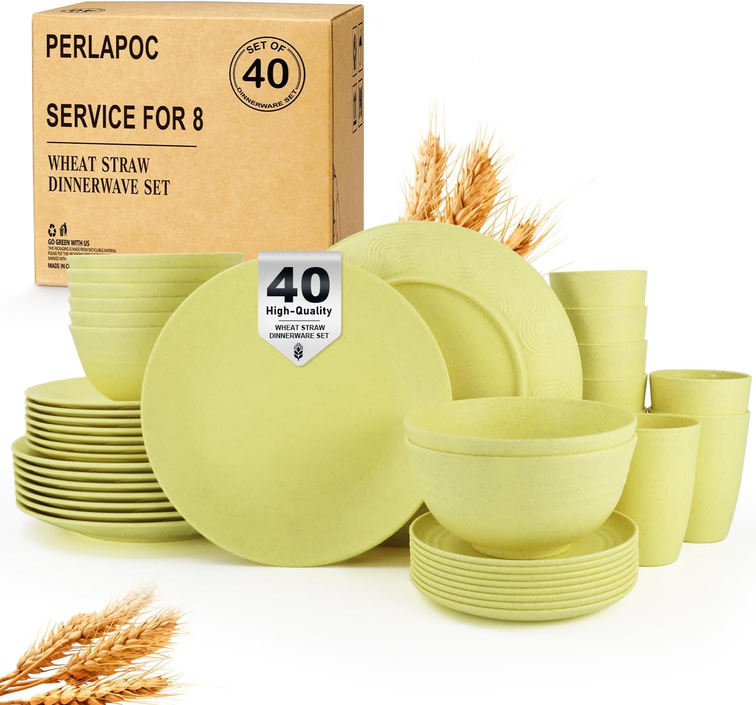 Amazon.com: Perlapoc Wheat Straw Dinnerware Set 40-Piece Service for 8 ...