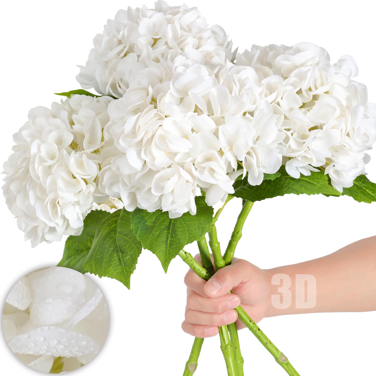 Amazon.com: Nubry 22.44In White Hydrangea Artificial Flowers,4Pcs Latex ...