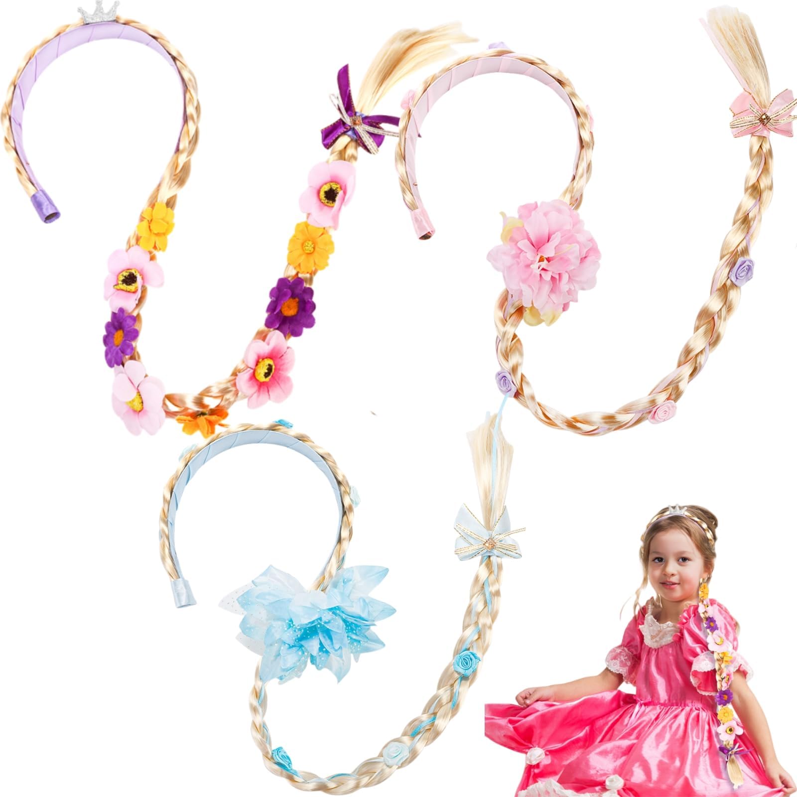 Amazon.com: Peohud 3 PCS Princess Dress up Wigs, 27 Inches Princess ...