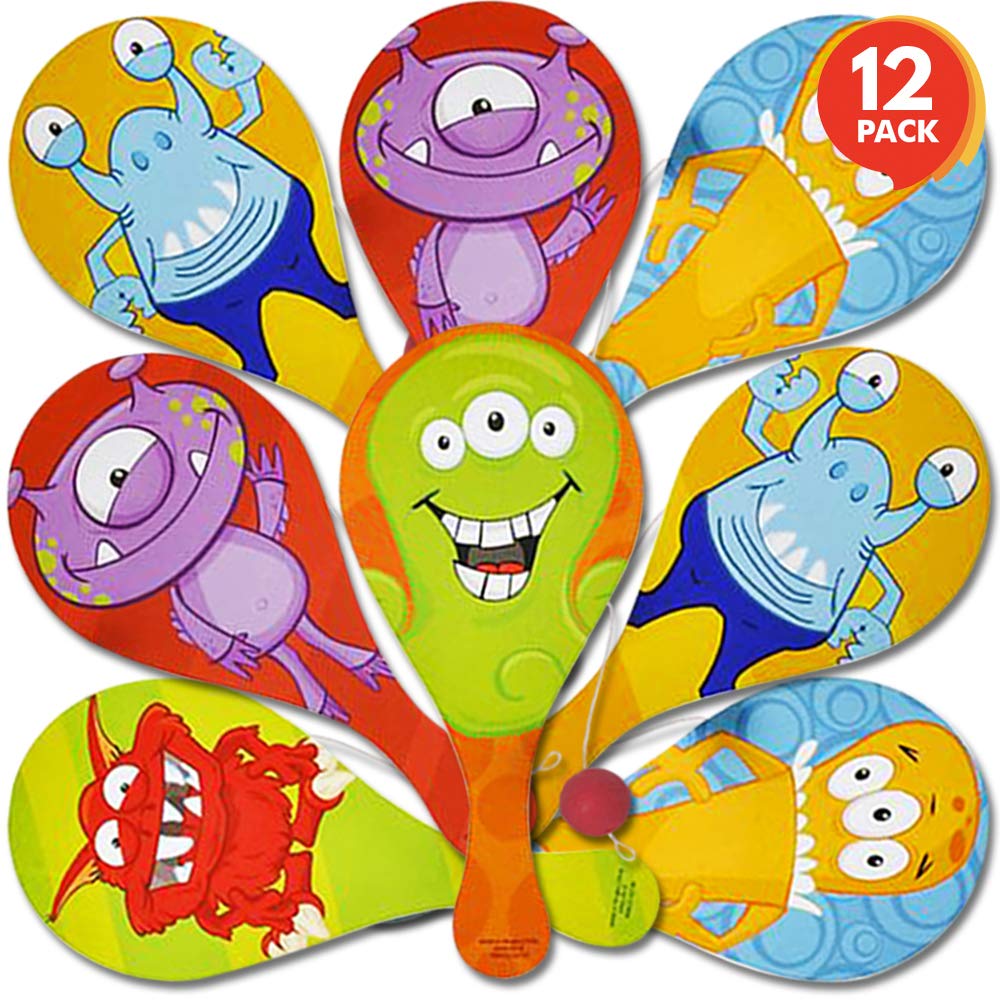 Amazon.com: ArtCreativity Monster Figure Paddle Balls, Pack of 12, 9.25 ...