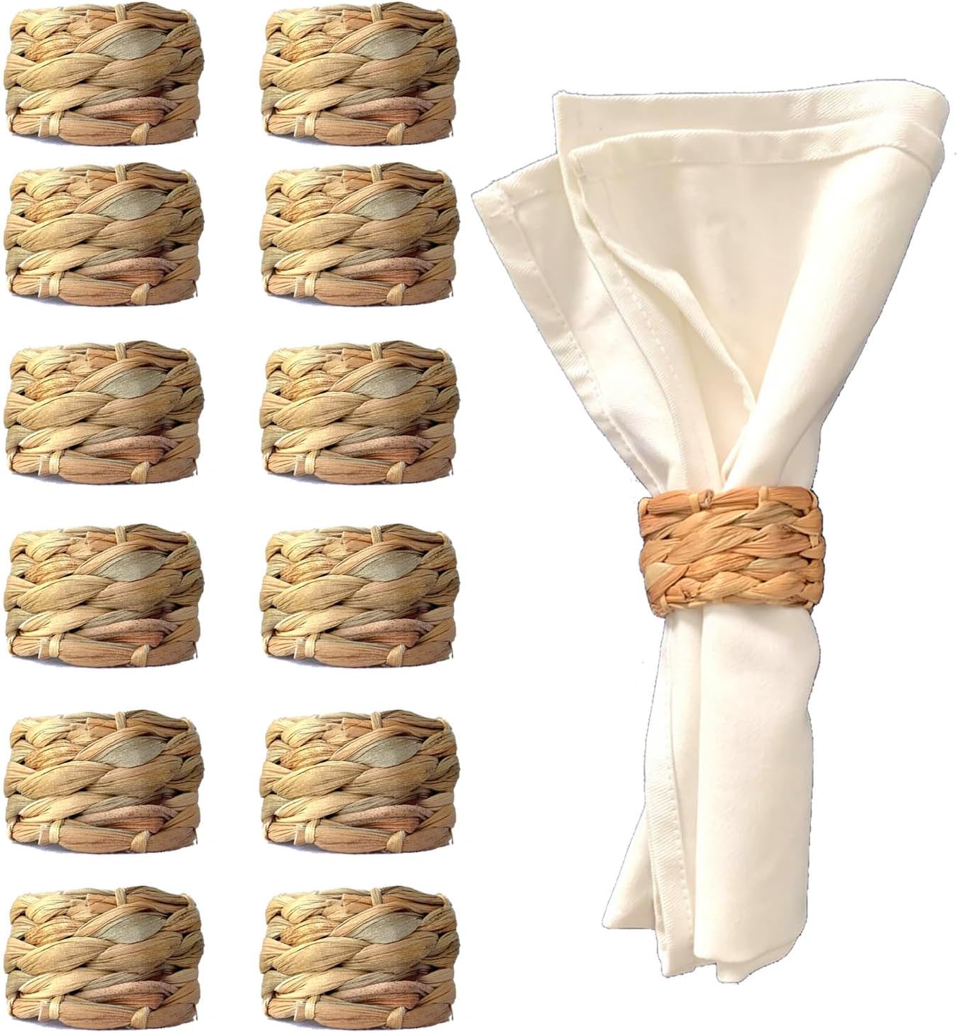 Amazon.com: Laquedecraft Set 12 Woven Water Hyacinth Napkin Rings ...