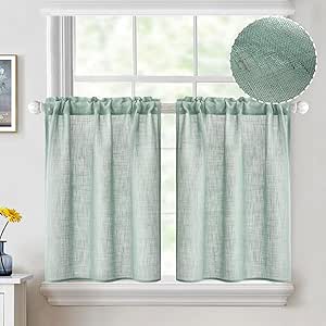 Amazon.com: MIULEE Semi Sheer Linen Short Curtains 30 Inch Length for ...