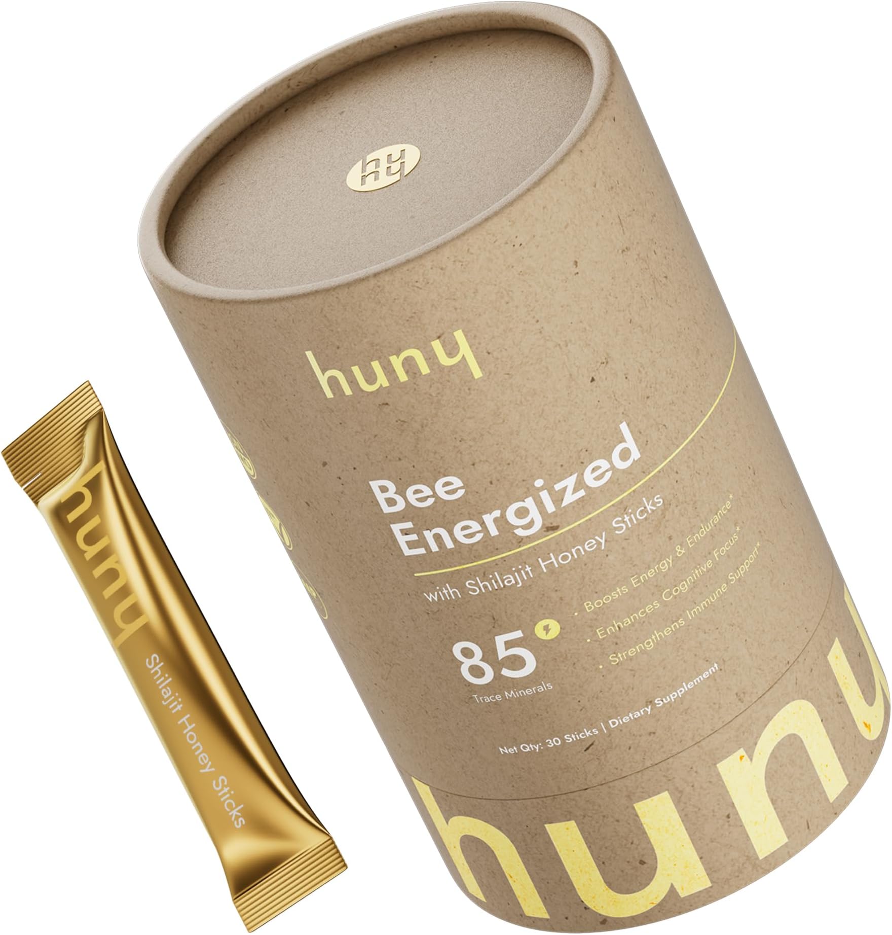 Amazon.com: HUNY Bee Energized with Shilajit Honey Sticks | 85+ Trace ...