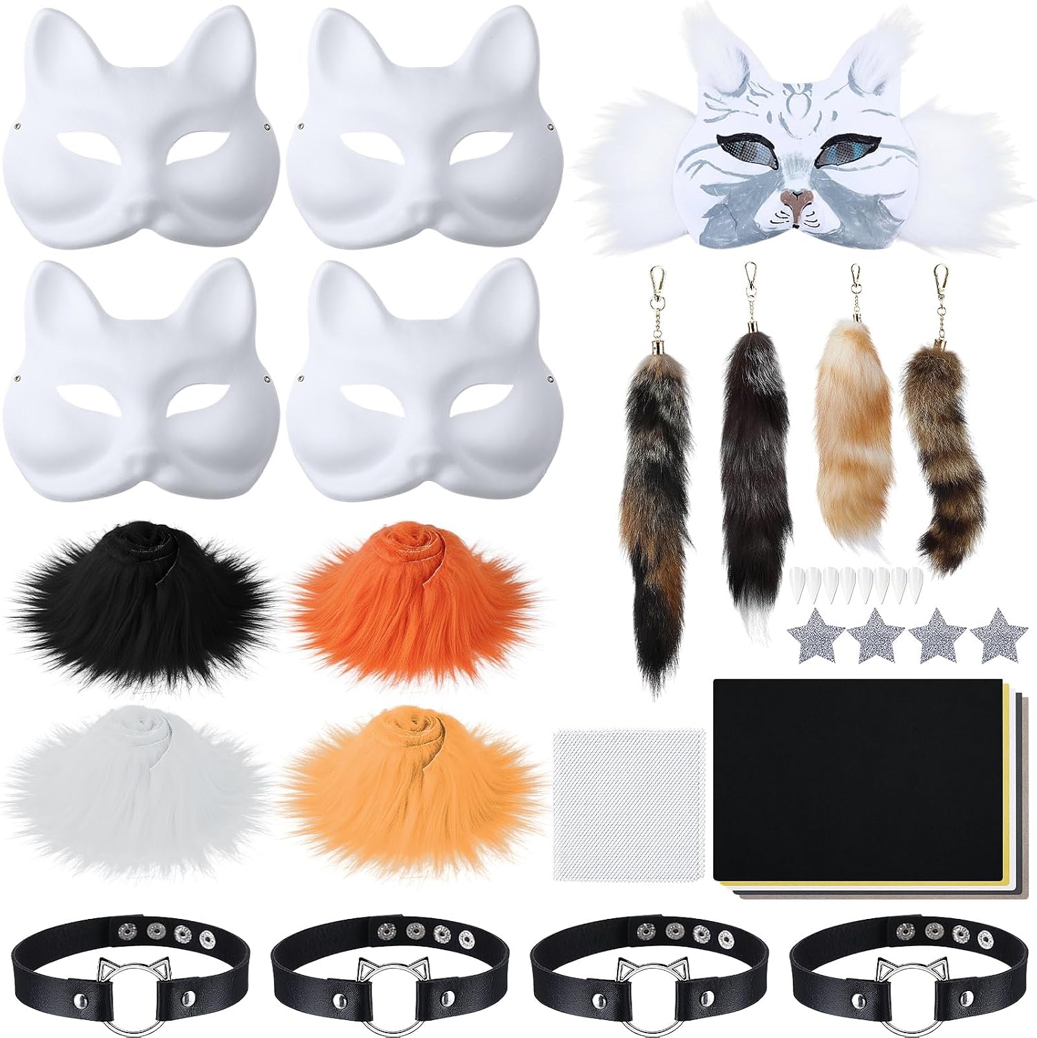 Amazon.com: Soulchen 34 Pcs DIY Therian Fox Tail and Mask Kit Blank Cat ...