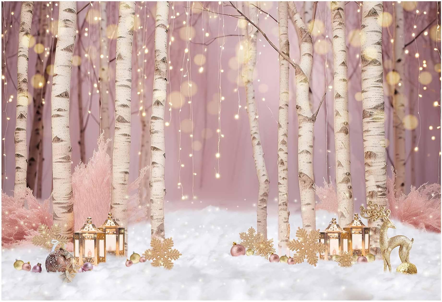 Amazon.com : YCUCUEI 7x5ft Fabric Pink Christmas Backdrop Winter ...
