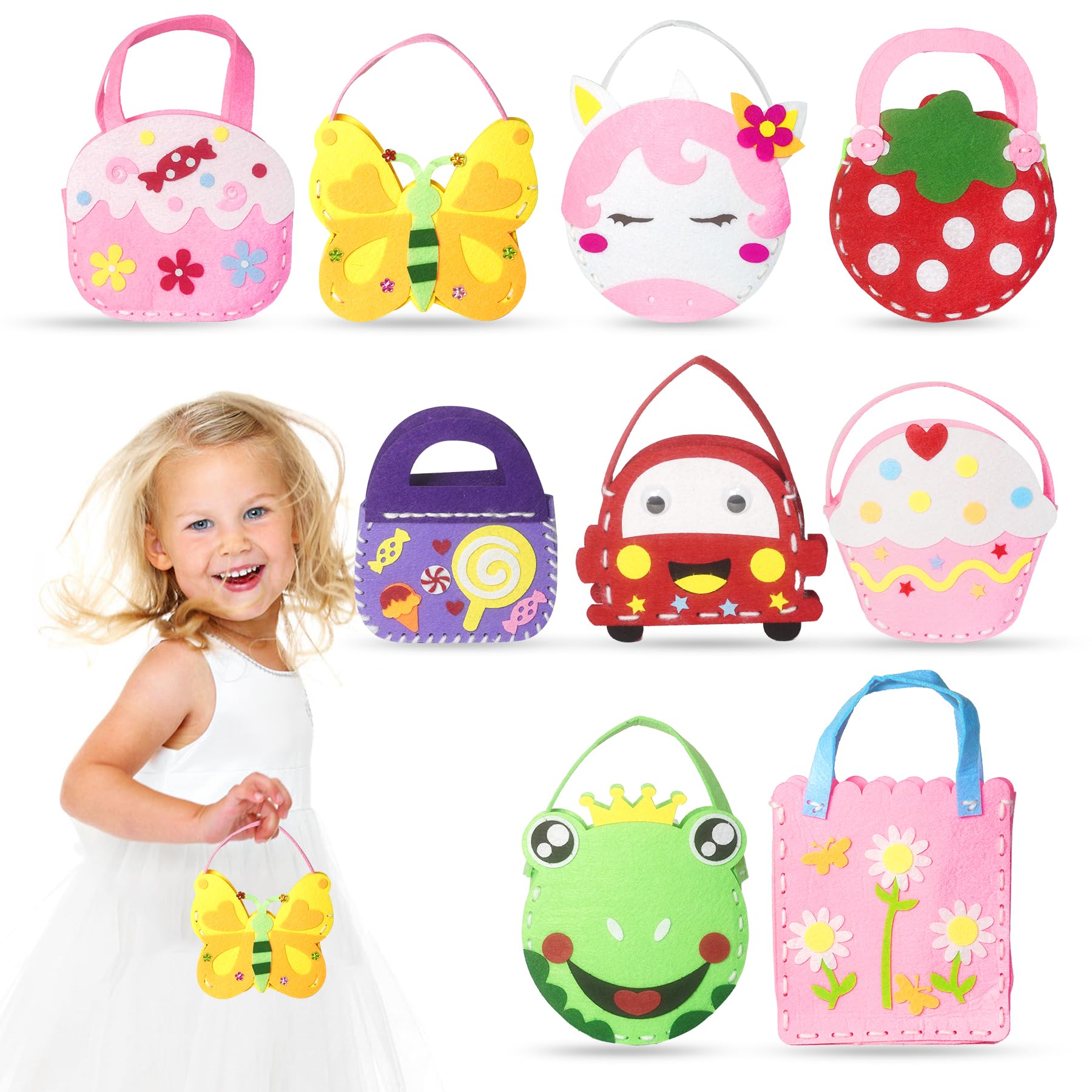 OPUHOHR 9 PCS Sewing Kit for Kids, DIY Purse Sewing Kit, Kids Sewing ...