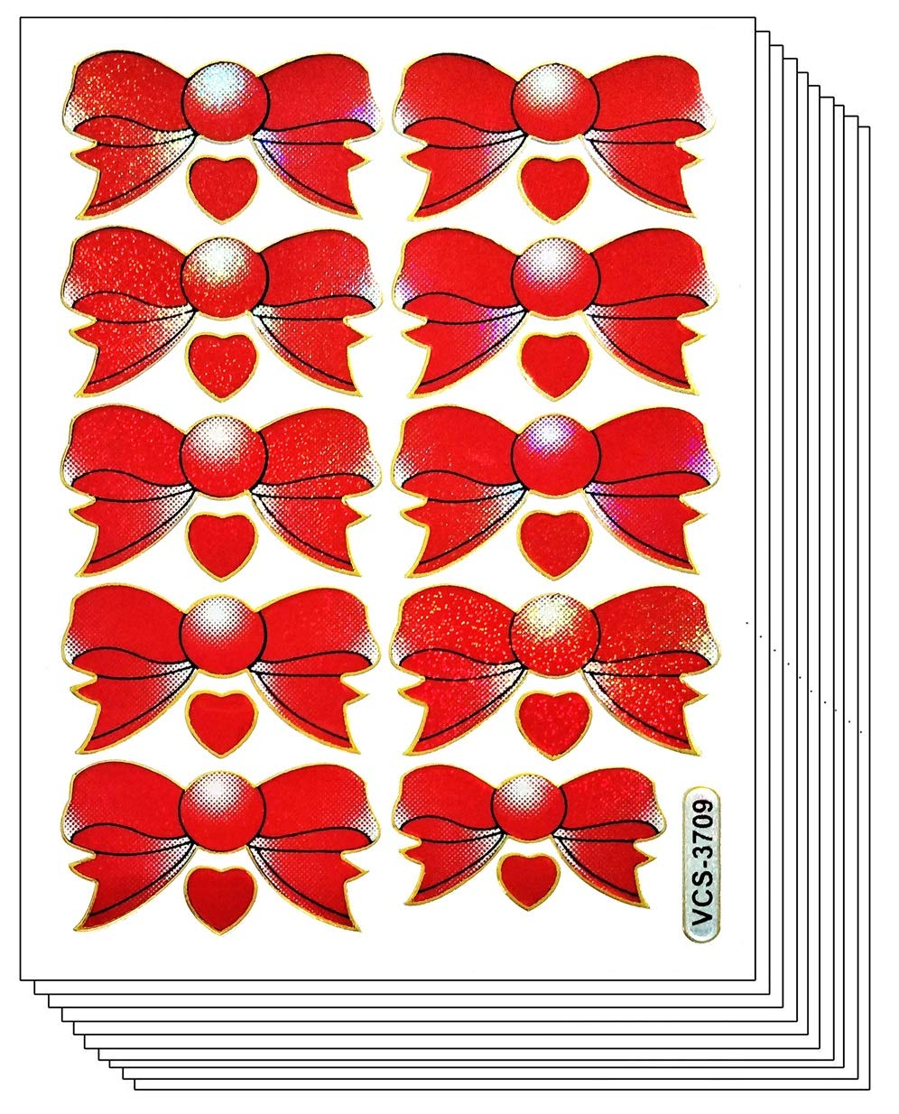 Amazon.com: Stickers Glitter Pack 10 Sheets Red Ribbon Bow Fashion ...