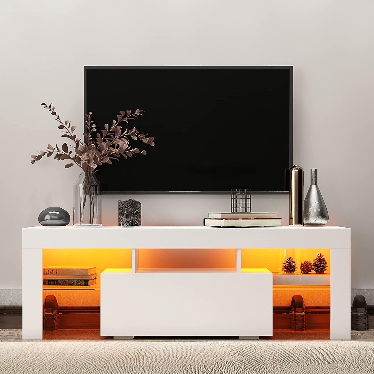 Amazon.com: White LED TV Stand for 55 inch TV Entertainment Center for ...