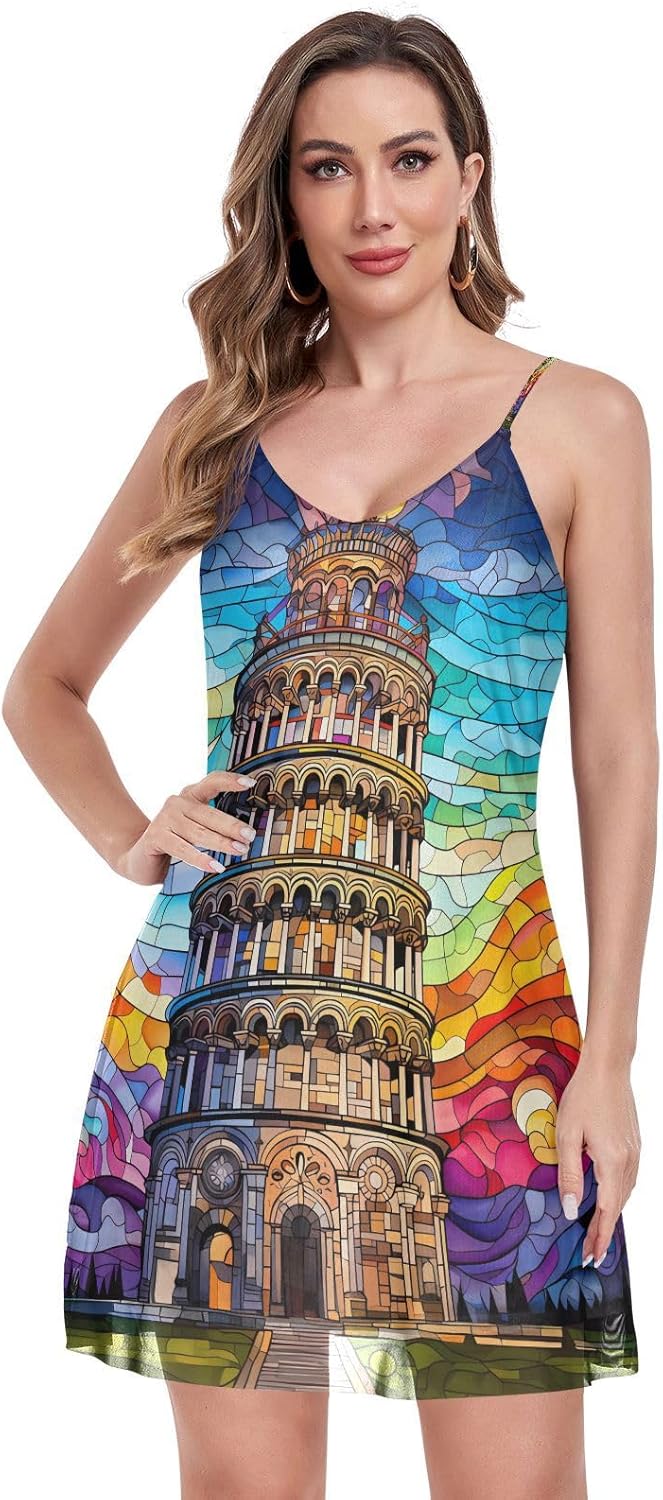 ALAZA European Leaning Tower of Pisa Italy Women's Full Slips Dress ...