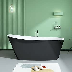 59" Acrylic Freestanding Bathtub with Linear Slotted Overflow and Anti ...