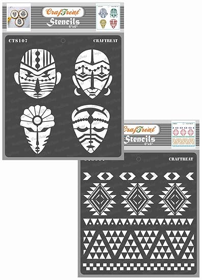 CrafTreat African Art Stencil for Craft and Art - Congo Mask and Aztec ...