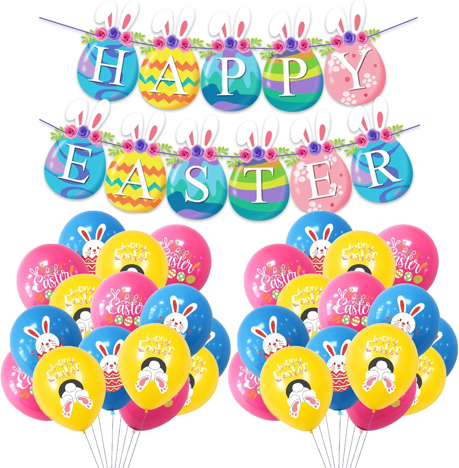 Amazon.com: Easter Balloons Happy Easter Bunny Banner, Rabbit and ...