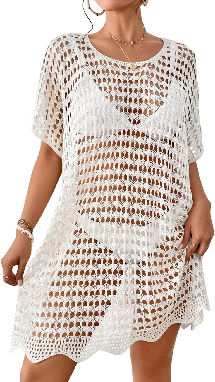 Bsubseach Mujer Vestido Corto de Punto Crochet Cover Up Cubrir Traje de ...