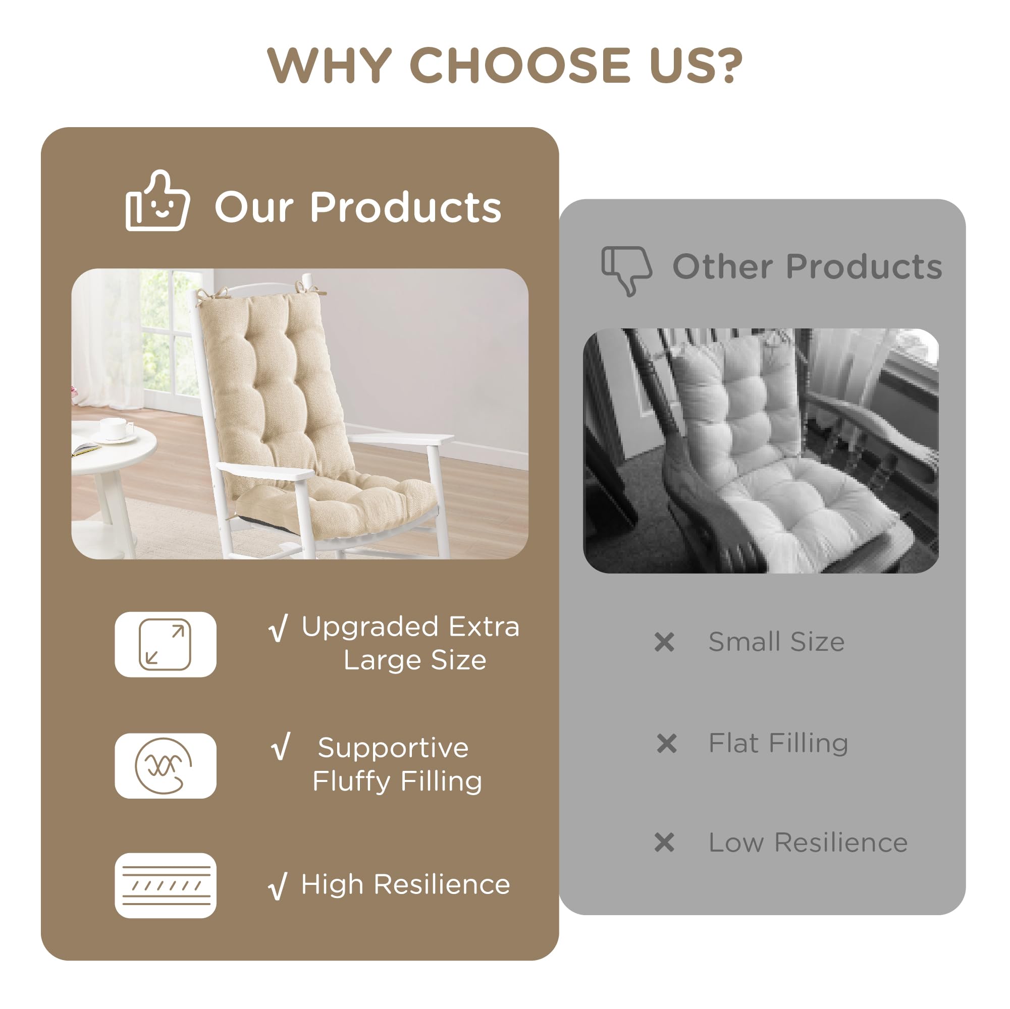 Snapklik.com : Rocking Chair Cushions Set Of 2, Extra Large Water ...