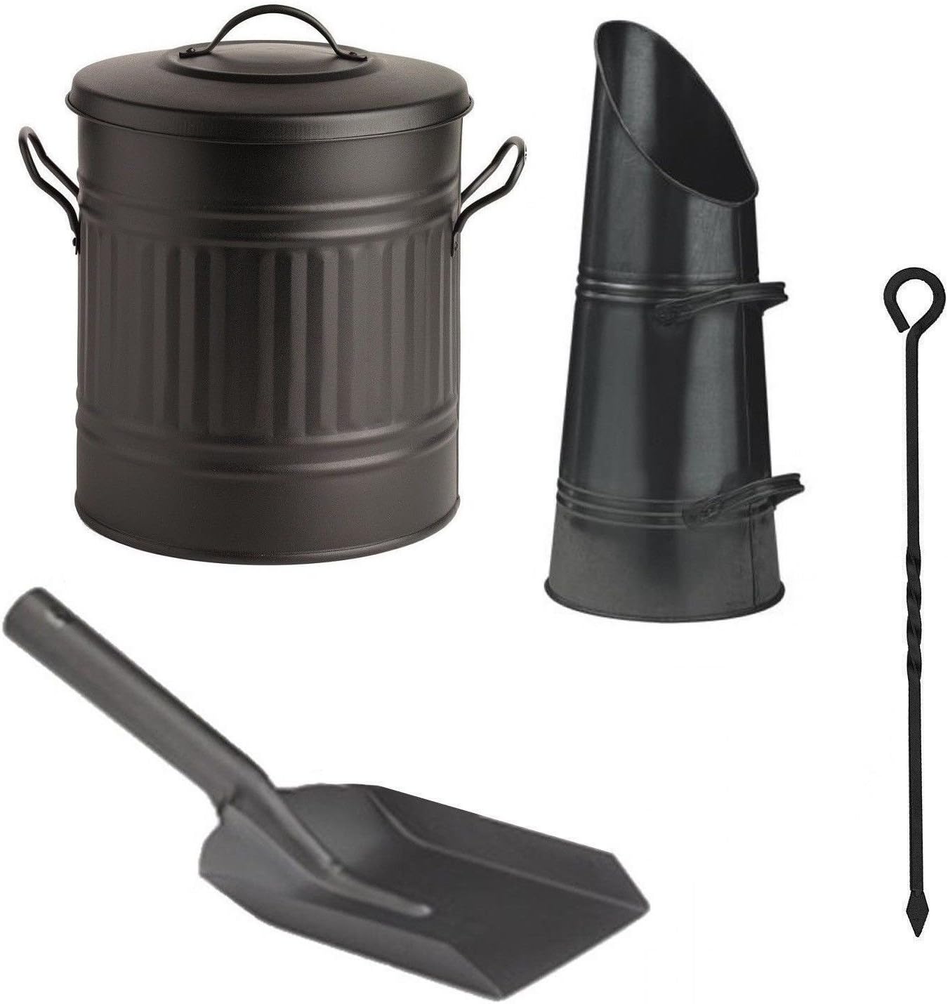 4pcs Black Fire Tool Set Coal Hod and Coal Bucket Bin Box Fire Side ...