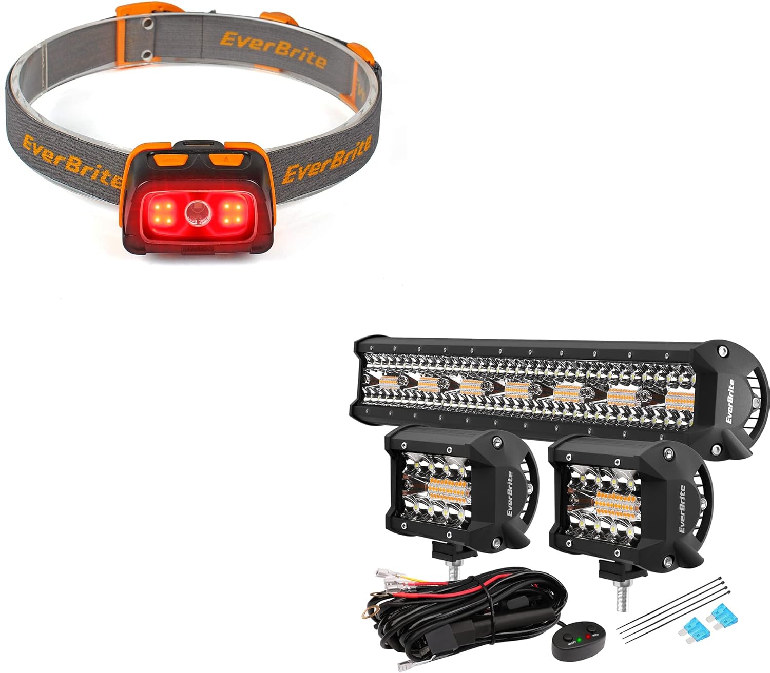Amazon.com: EverBrite Headlamp + 420W 20 Inch Led Light Bar, 2PCS 60W 4 ...