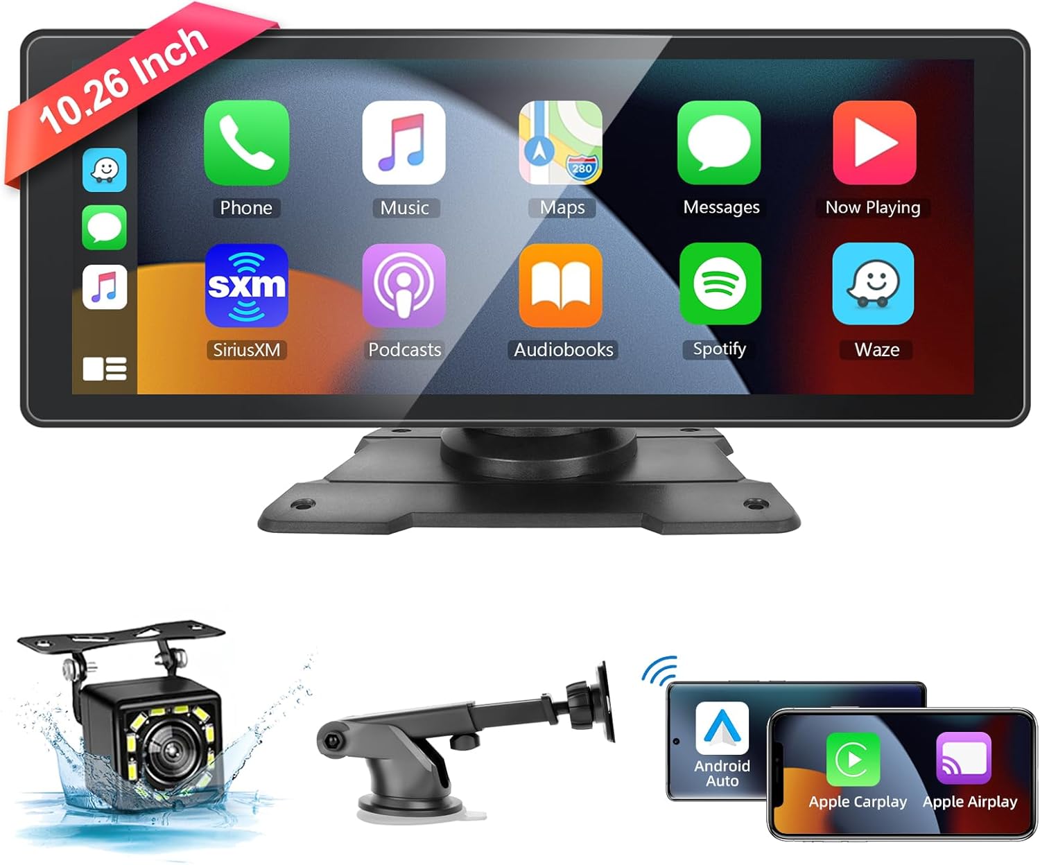 Amazon.com: 10.26'' Portable Carplay Screen with HD Rear Backup Camera ...