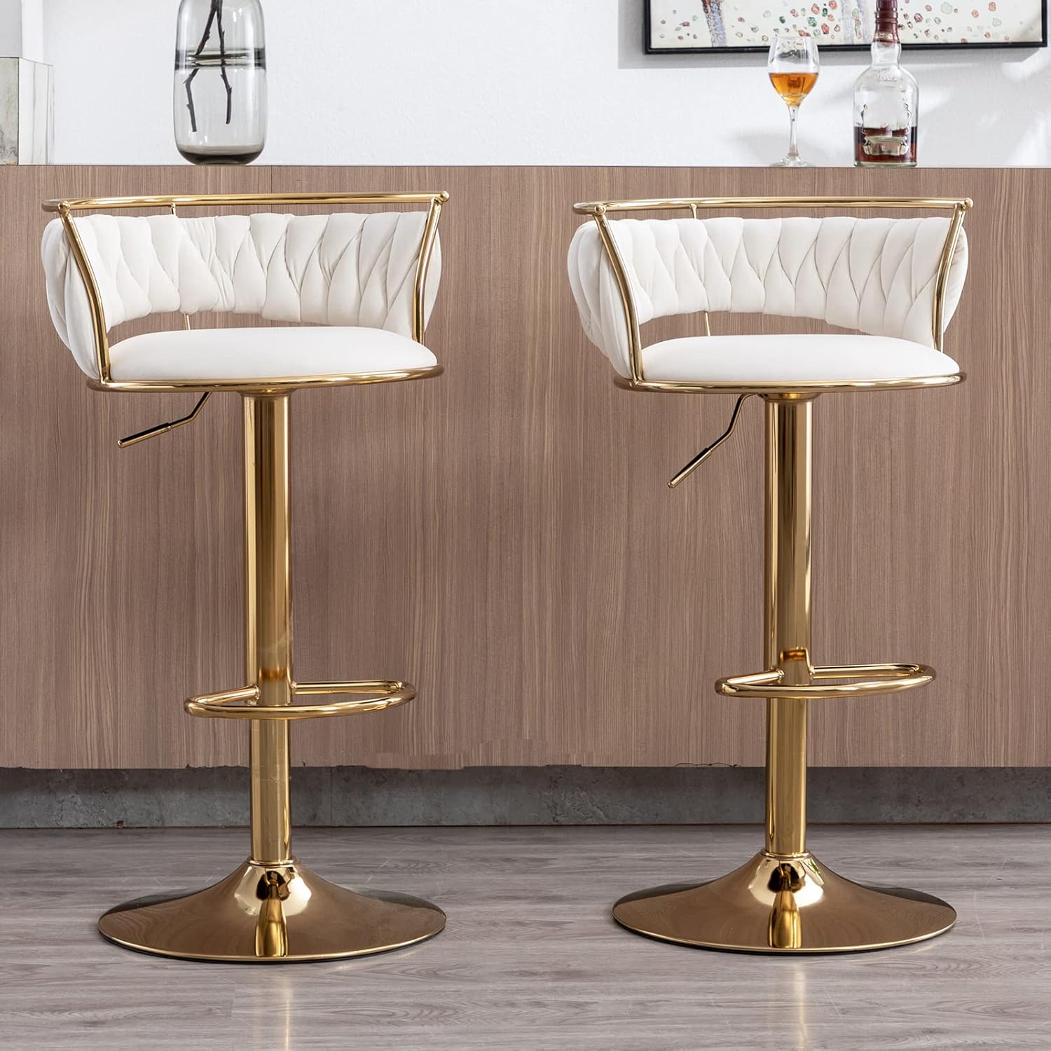 Amazon.com: DUOMAY Modern Swivel Bar Stools Set of 2, Velvet Adjustable ...