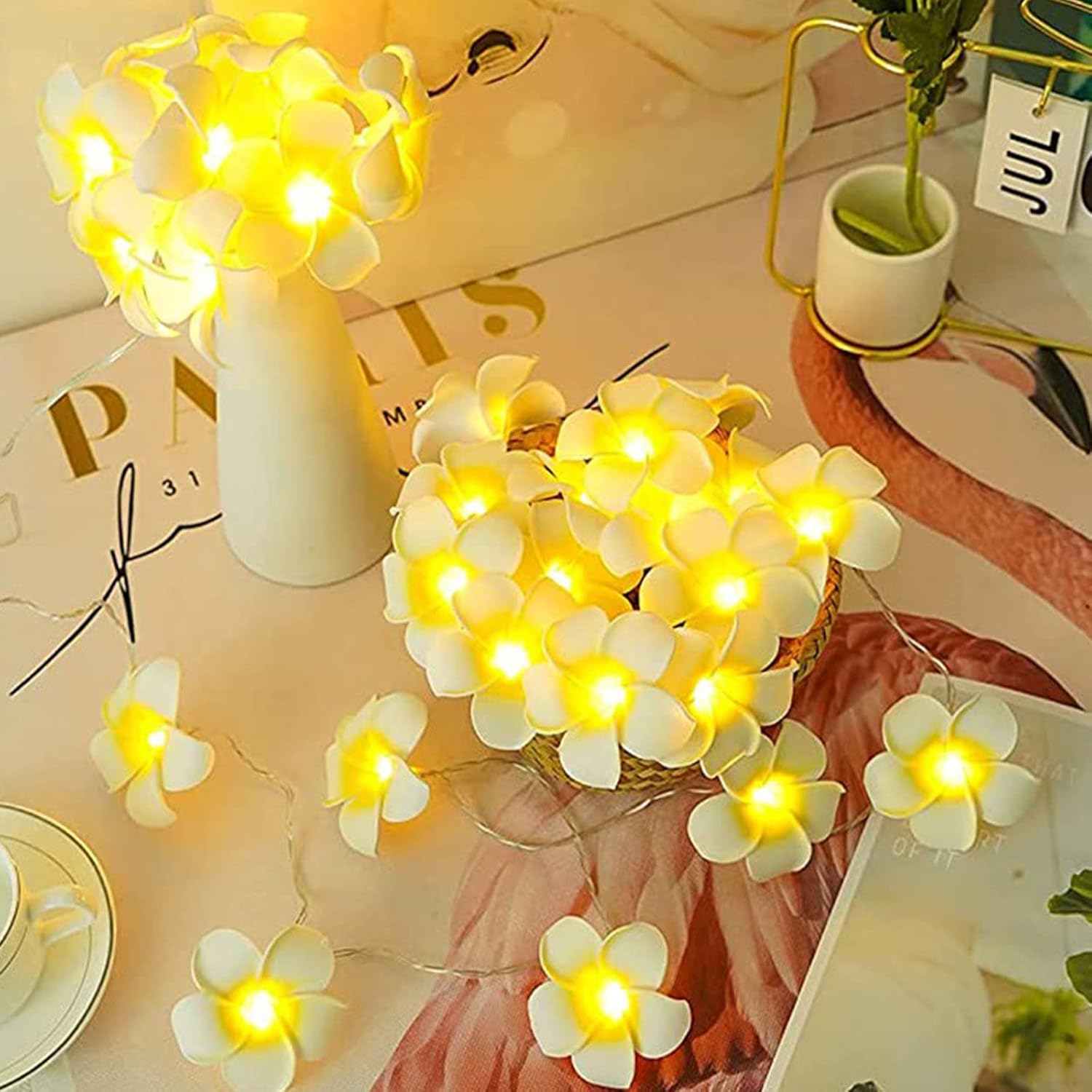 Amazon.com: DEDEMCO Plumeria Flower String Lights,20 LED 9.8 Ft ...