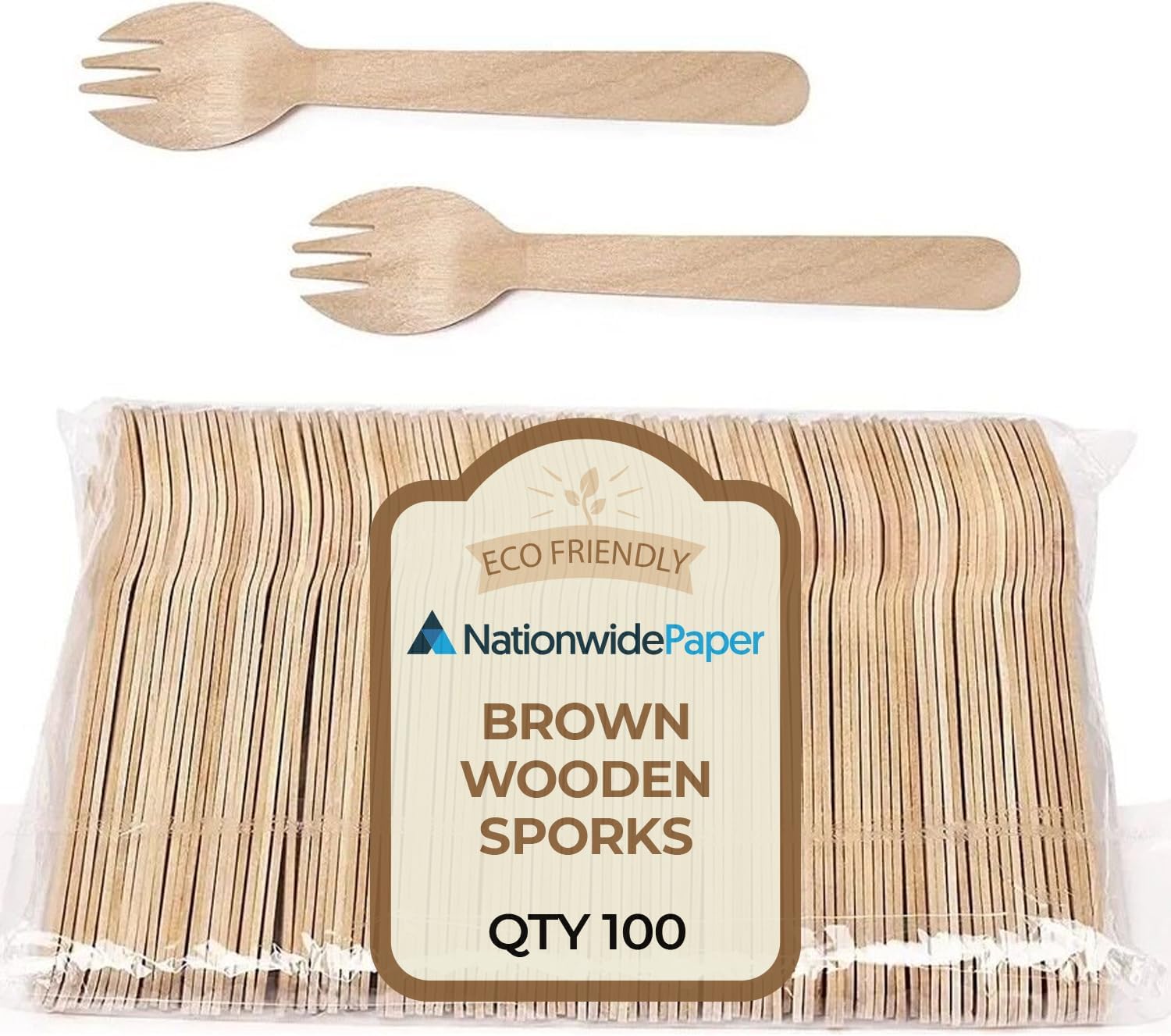 Amazon.com: Nationwide Paper Pack of 100 Wooden Disposable Sporks ...