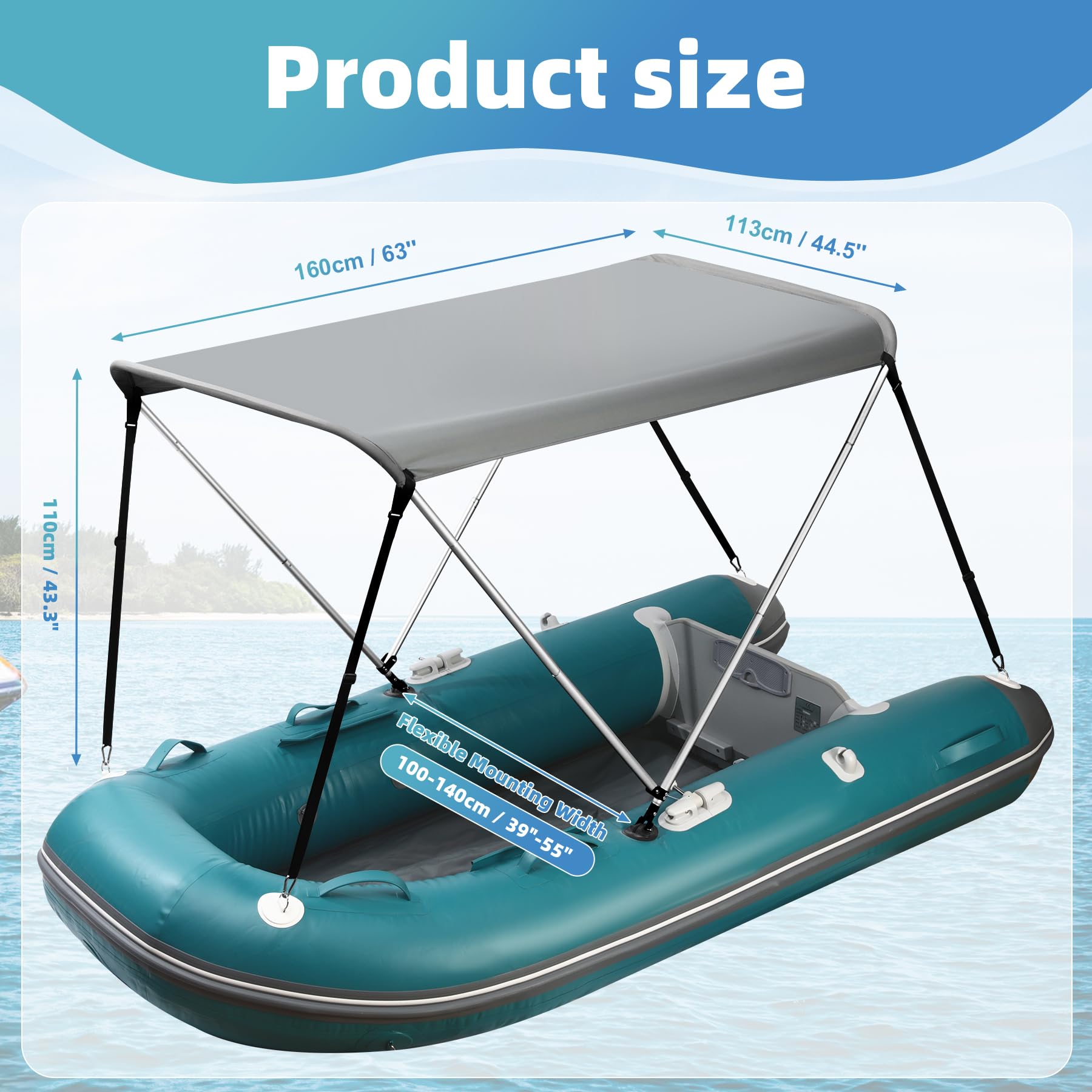 Snapklik.com : Bimini Tops For Boats 2 Bow Foldable Aluminum Frame ...