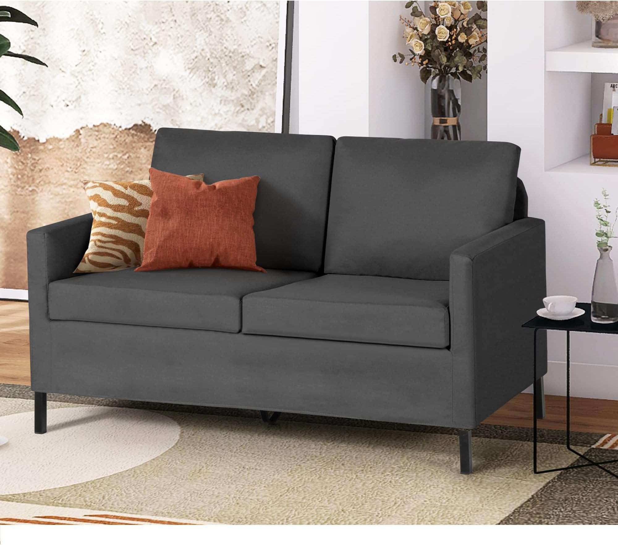 Amazon.com: Loveseat Sofa Couch with Storage Seat, 57" Button Tufted ...