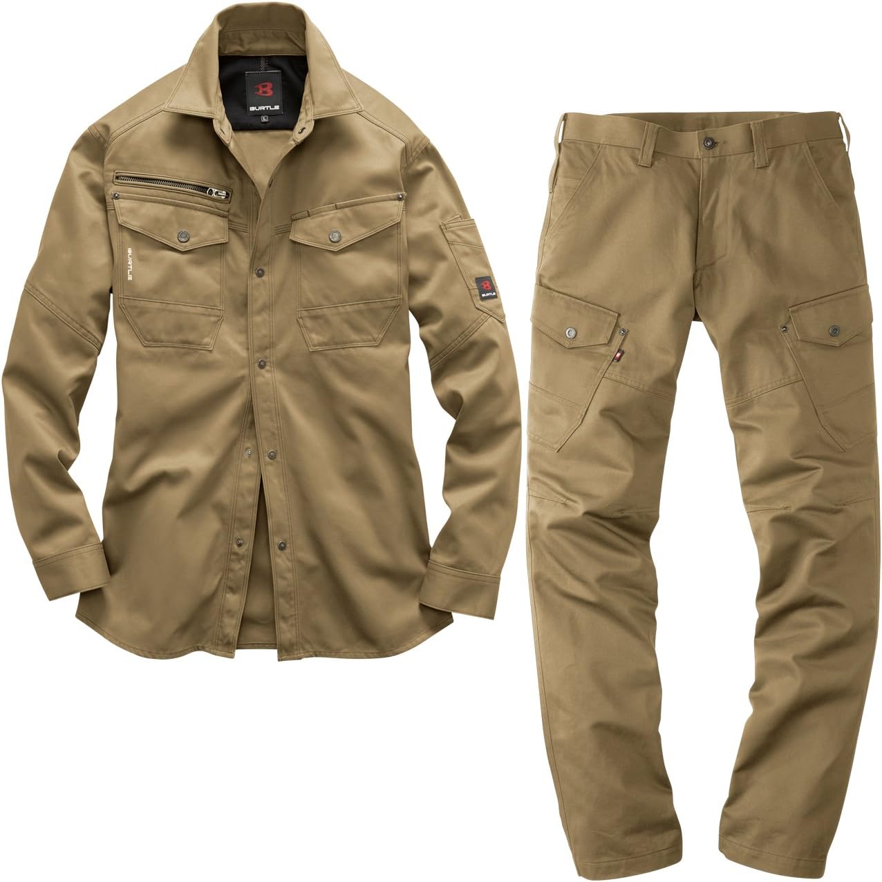 Amazon.co.jp: [ユニフォームU-style] (バートル) BURTLE 綿100% 作業着・作業服 上下セット(長袖シャツ+カーゴパンツ) (8105,8102) カーキ 5L ...