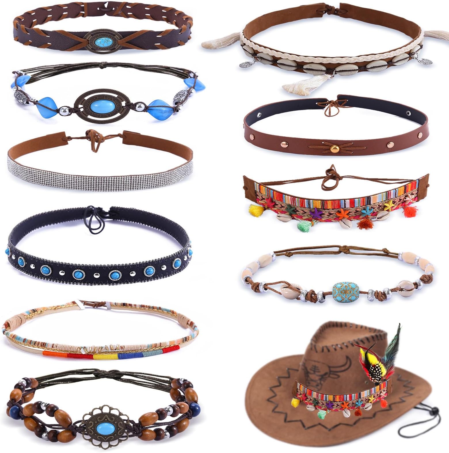 Amazon.com: Rionaty 12 Pcs Cowboy Hat Bands Ethnic Western Hat Belts ...