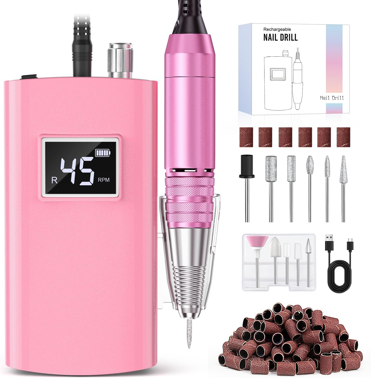 Amazon.com: Beloving Portable Nail Drill Professional, 45000RPM ...