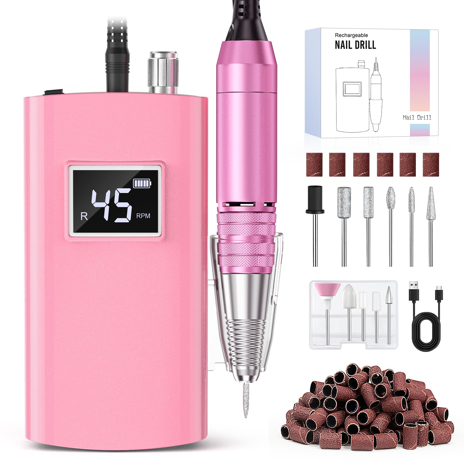Amazon.com: Beloving Portable Nail Drill Professional, 45000RPM ...
