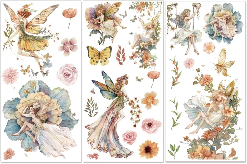 Amazon.com: PLIGREAT 3 Sheets Fairy Flowers Rub on Transfers for ...