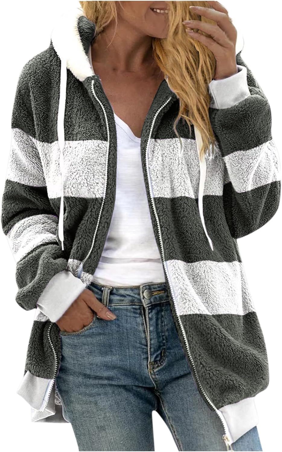 Amazon.com: QACKNE Fuzzy Fleece Jackets for Women Fashion 2024 Winter ...