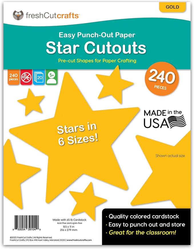 Amazon.com: 240 Pieces Star Cutouts, 2-Sided US Made Card Stock Punch ...