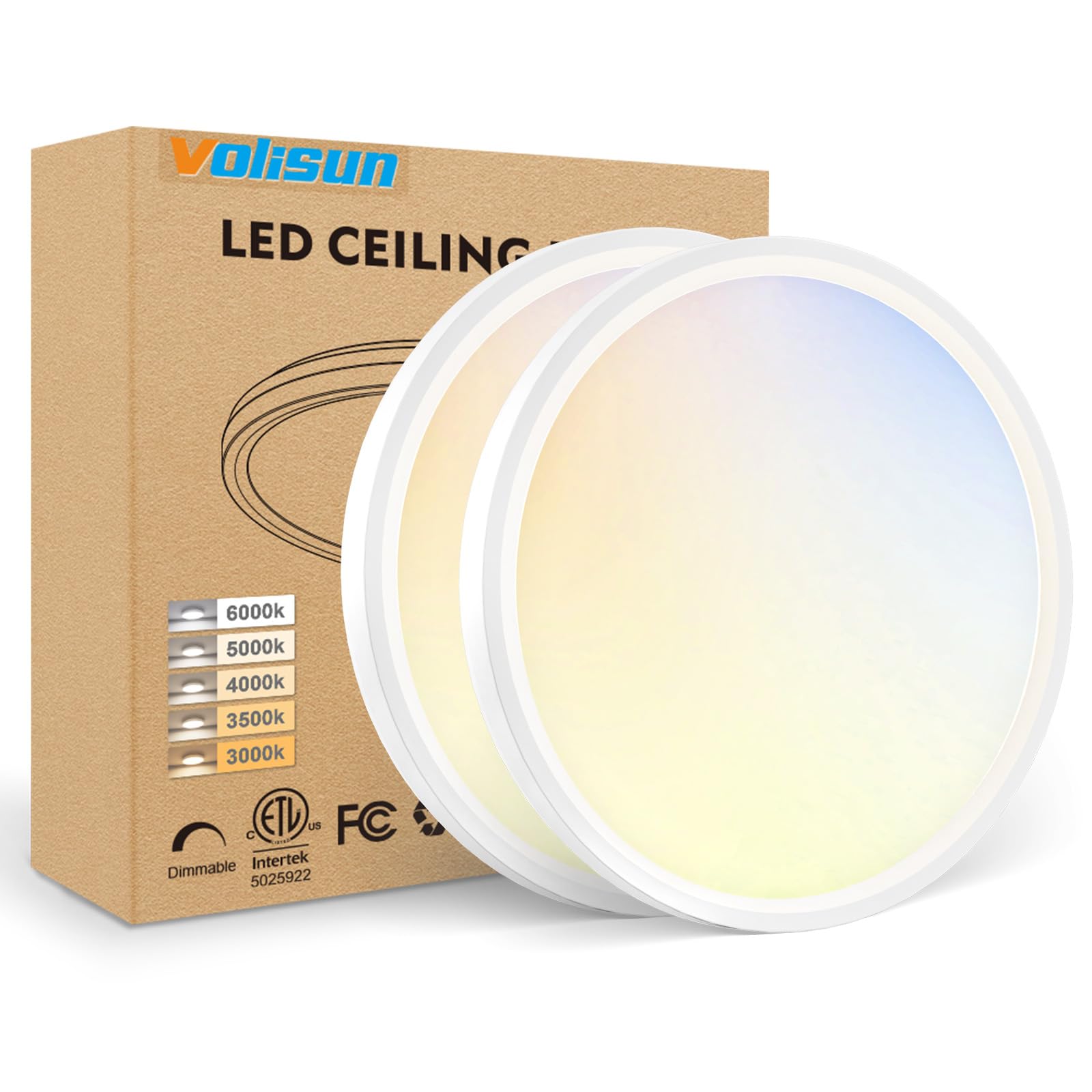 VOLISUN 2Pack 5CCT LED Flush Mount Ceiling Light, 7 inch Dimmable Ultra ...