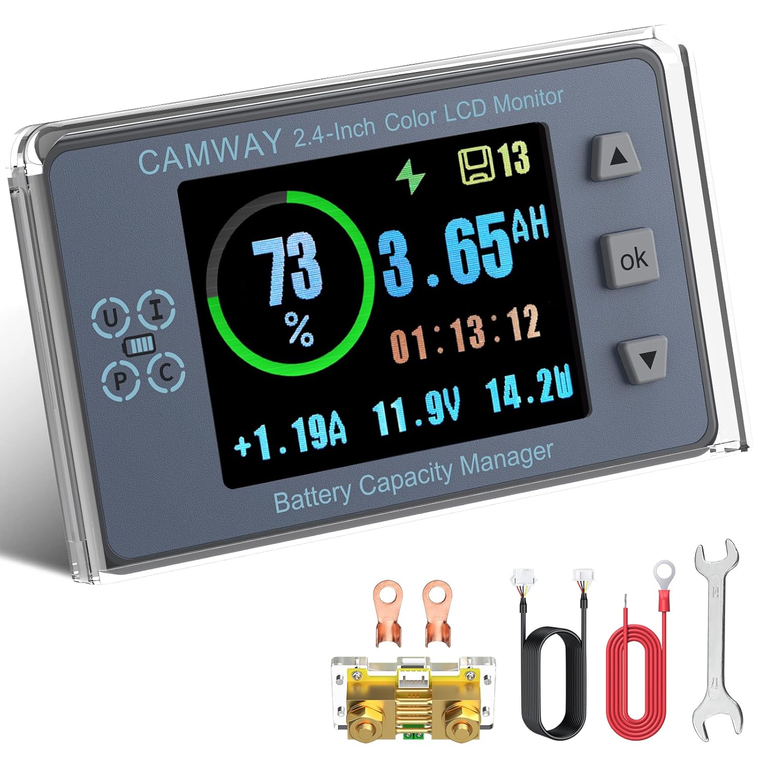 Amazon.com: CAMWAY Shunt Battery Monitor 0-500A,8-120V,with 10FT ...