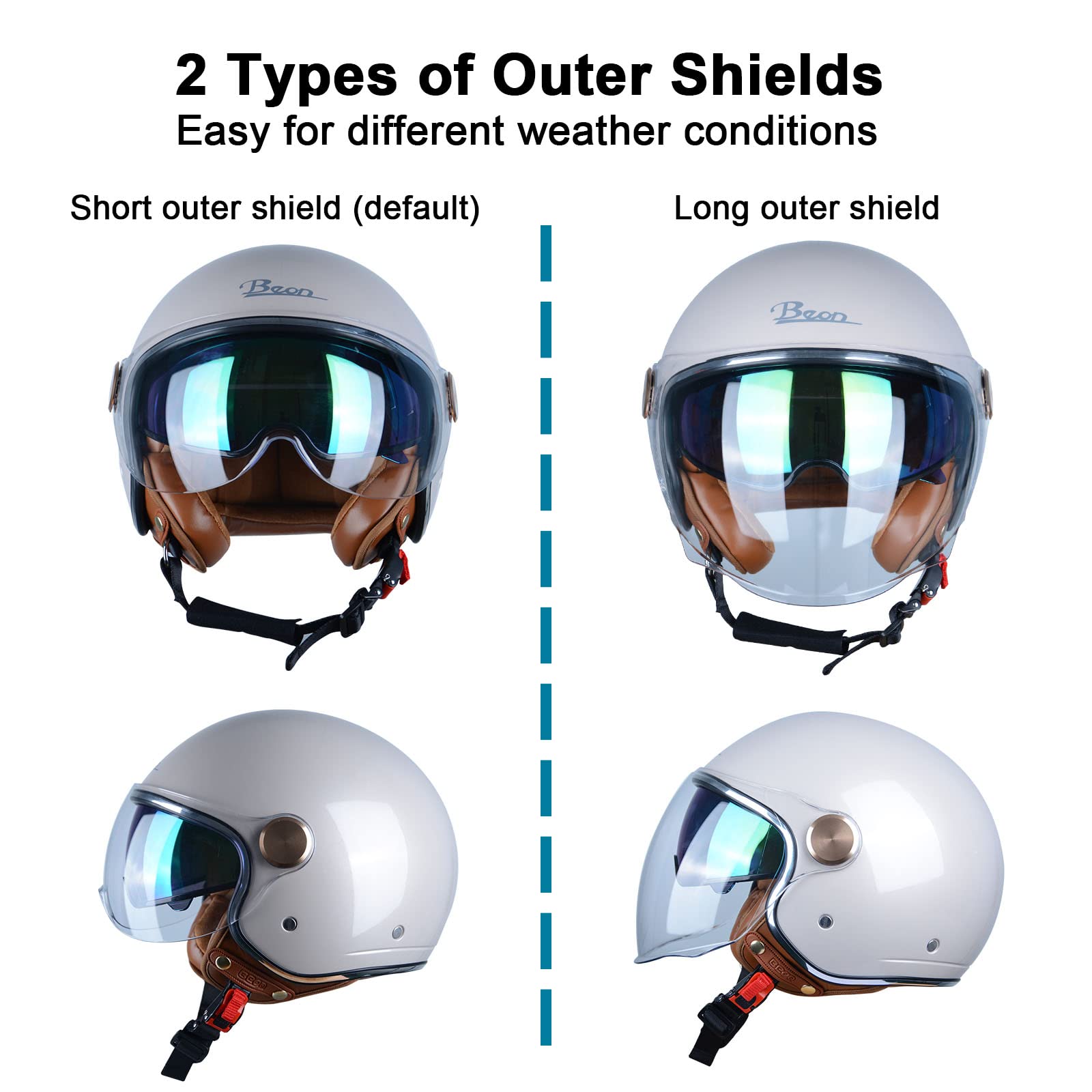 Snapklik.com : BEON Half 3/4 Face Motorcycle Helmet, DOT Approved ...