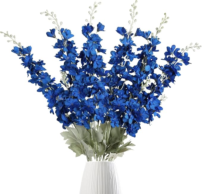 Amazon.com: IPOPU Delphinium Artificial Flowers Royal Blue Fake ...