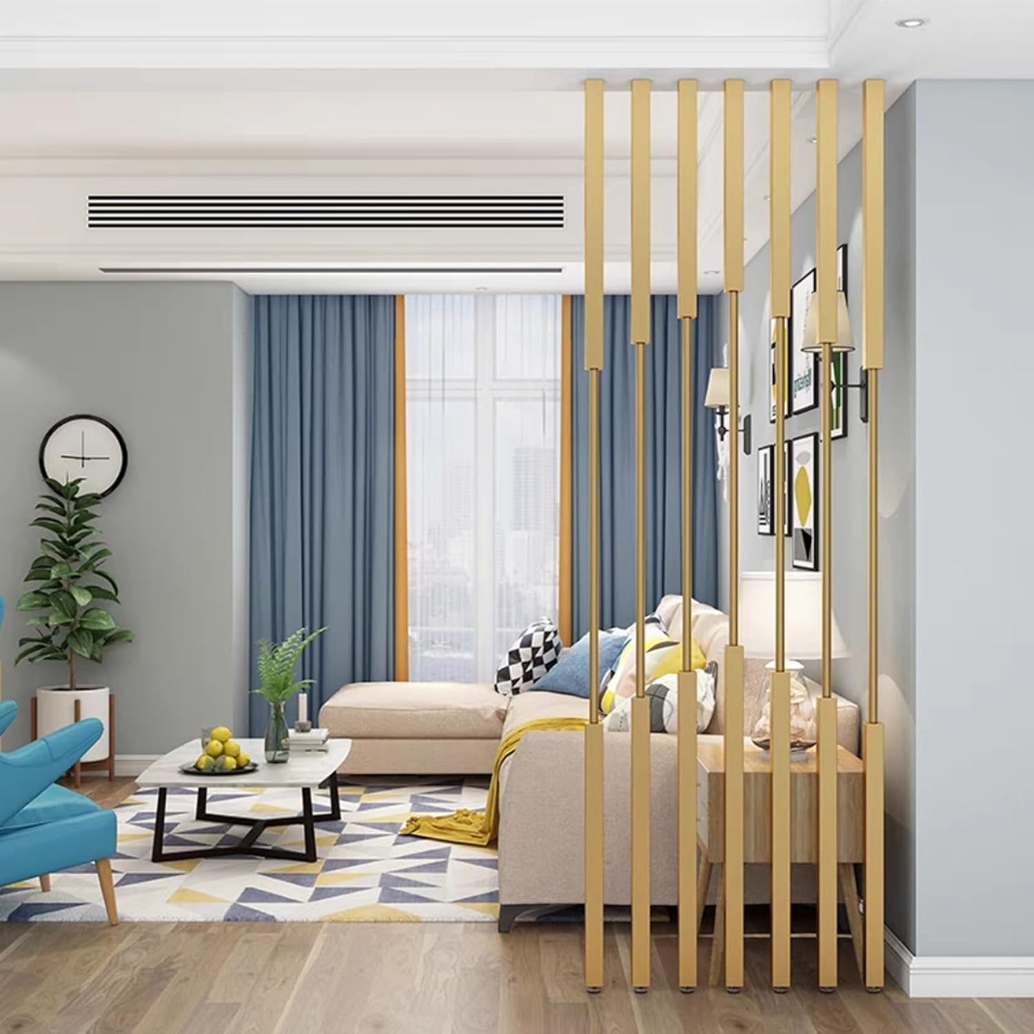 Wall Partition Column Room Divider Floor To Ceiling Metal Slats - 65 ...