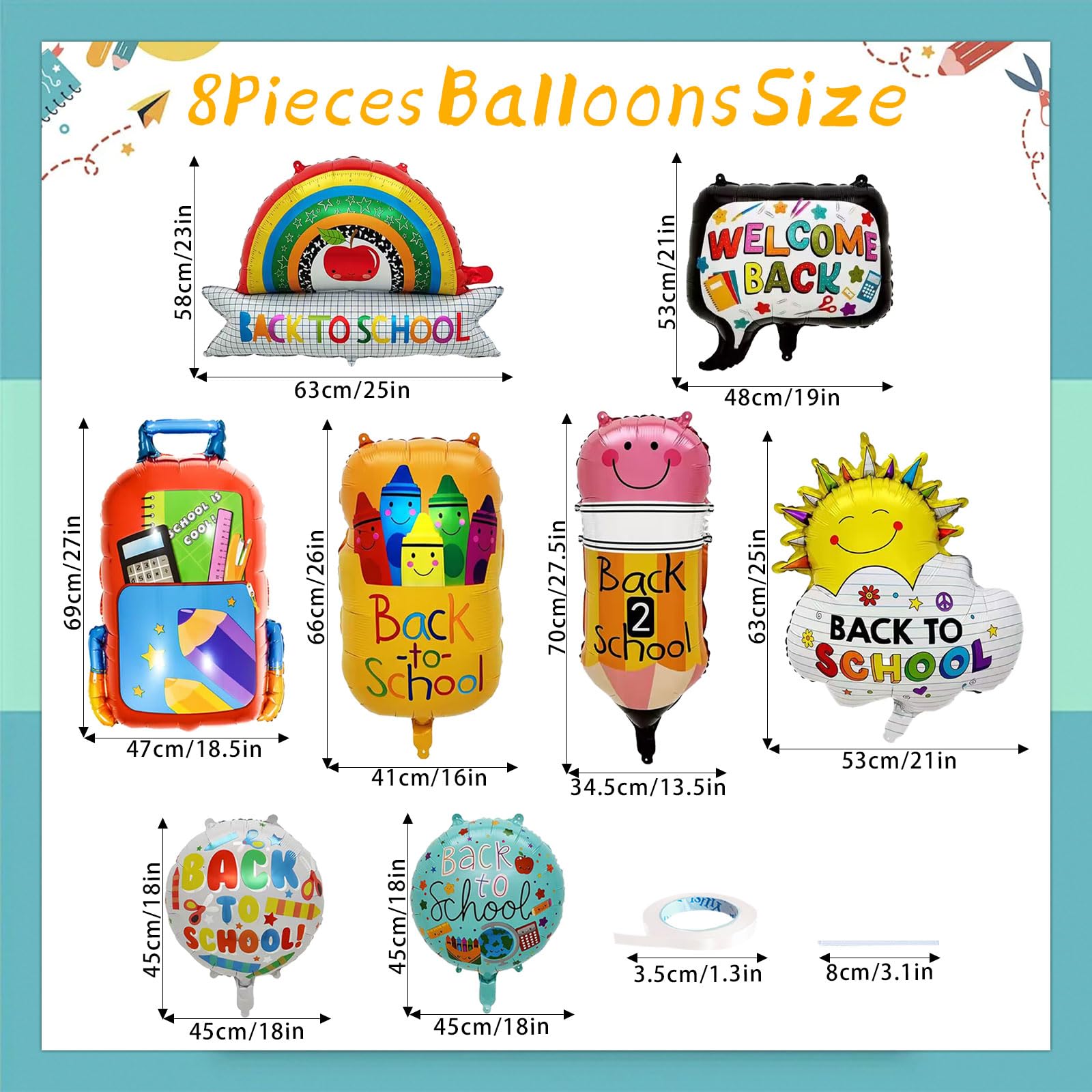 Snapklik.com : 8 Pcs Back To School Balloons Large School Bag Crayon ...