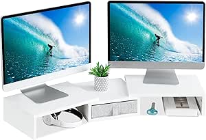 Amazon.com: TEAMIX White Dual Monitor Stand Riser with Drawer - Length ...
