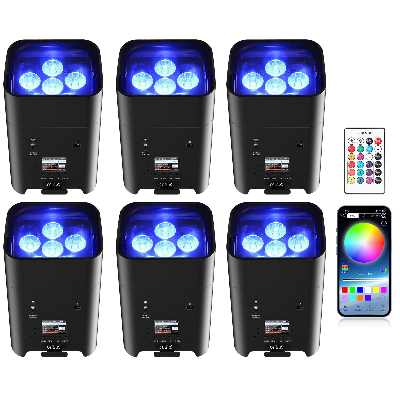 Amazon.com: 6Pcs Battery Powered Uplights Rechargeable Par Can 6x18W ...