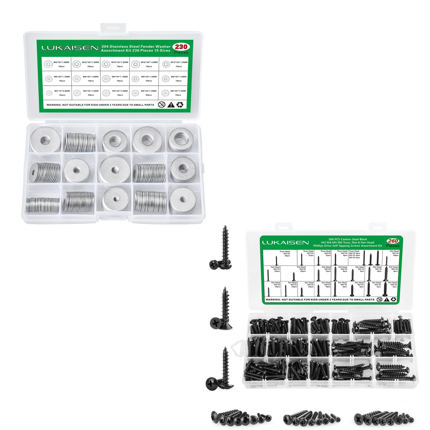 Washer Kit 230pc Stainless Steel Washer Assortment - 15 Sizes (M3-M12 ...
