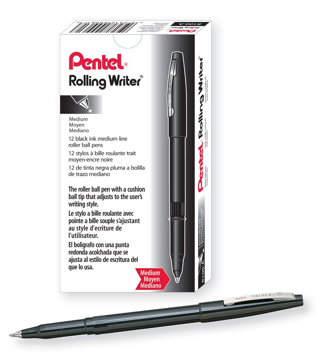 Pentel Rolling Writer Pen, 0.8 Millimeter Cushion Ball Tip, Black Ink ...