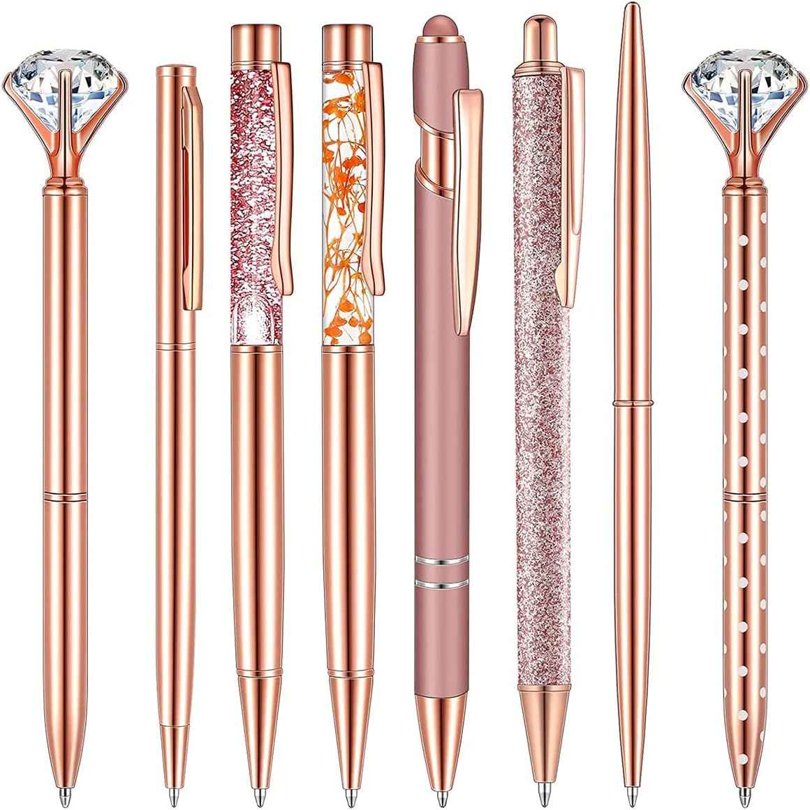 Eyourlife 8 PCS Crystal Diamond Pens, Rose Gold Metal Ballpoint Pen ...