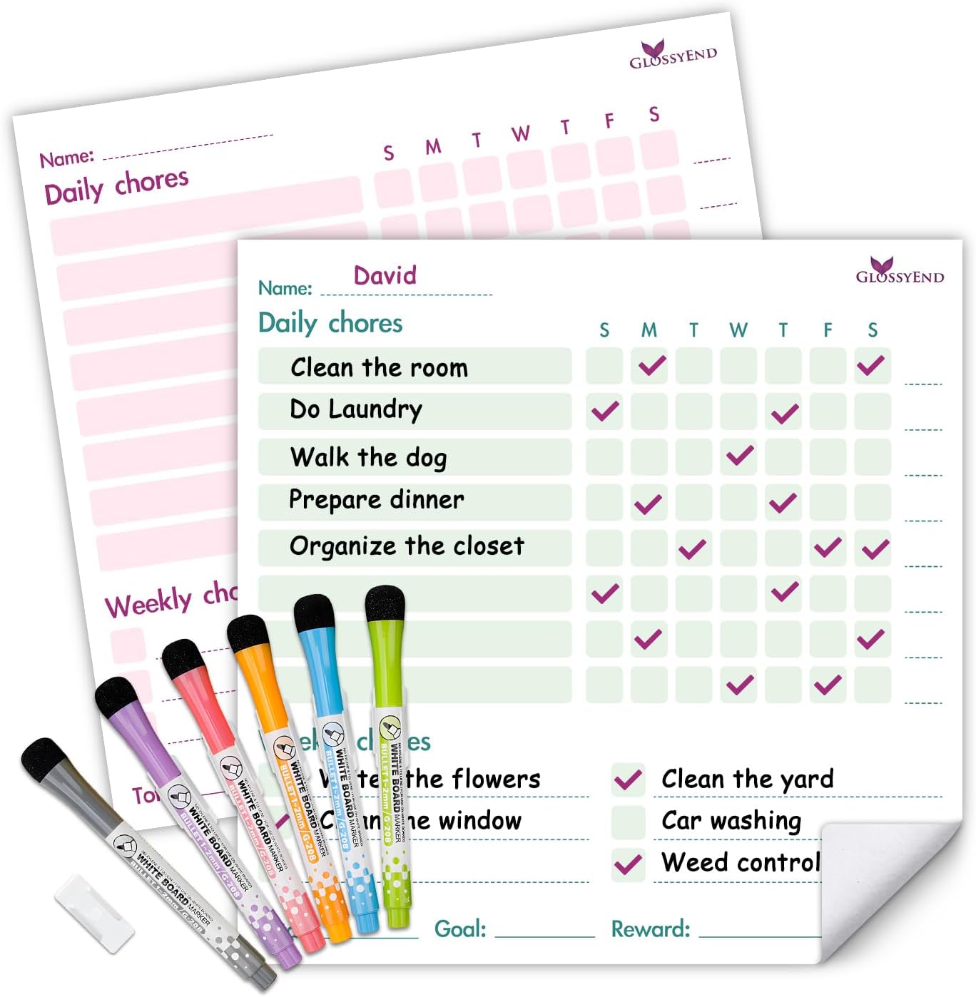 Amazon.com : 2-Piece Re-stickable Whiteboard Chore Chart Set, Dry Erase ...