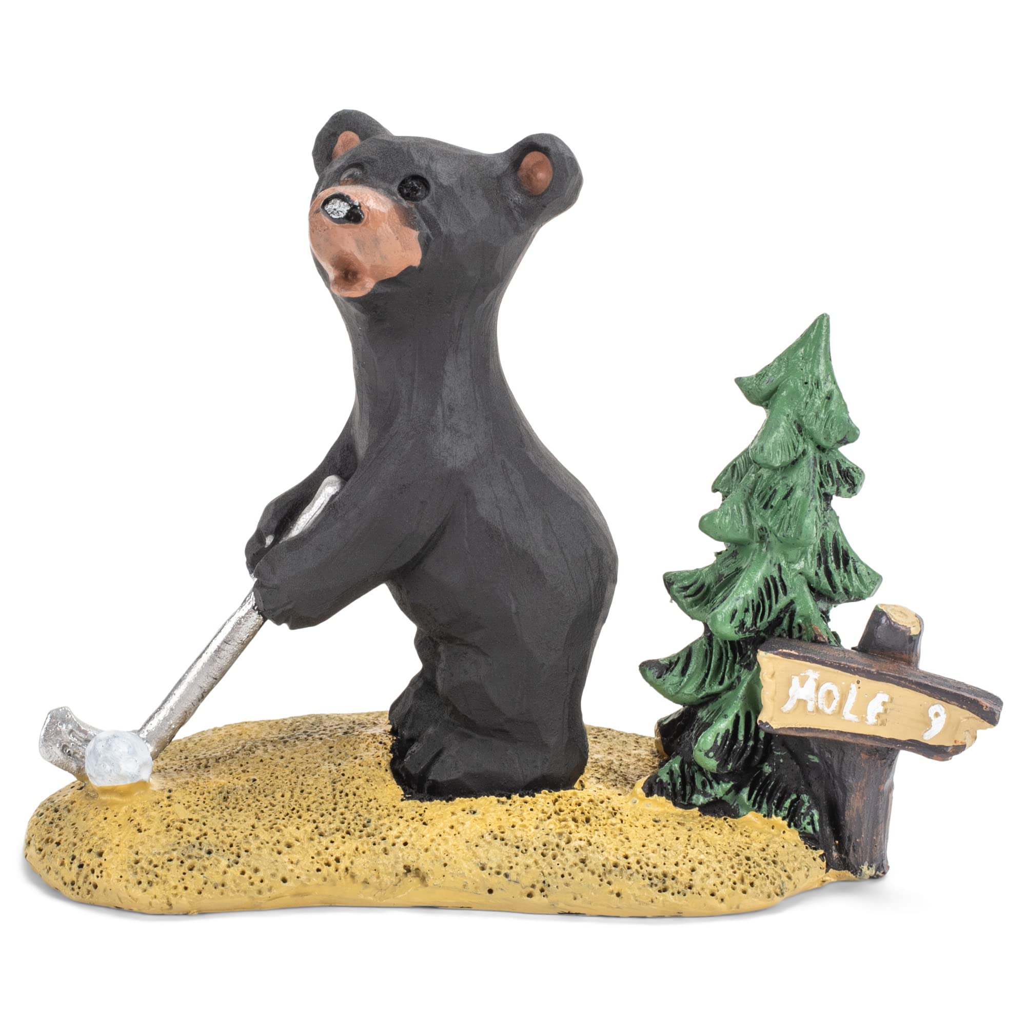 Amazon.com: Bear Golfing Golf Ball Club Hole 9 Natural Black 5 x 4 ...